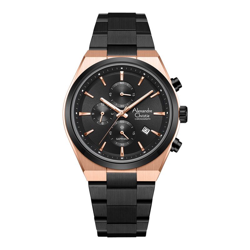 Alexandre Christie Chronograph AC 8697 MC BBRBA Men Black Dial Black ...