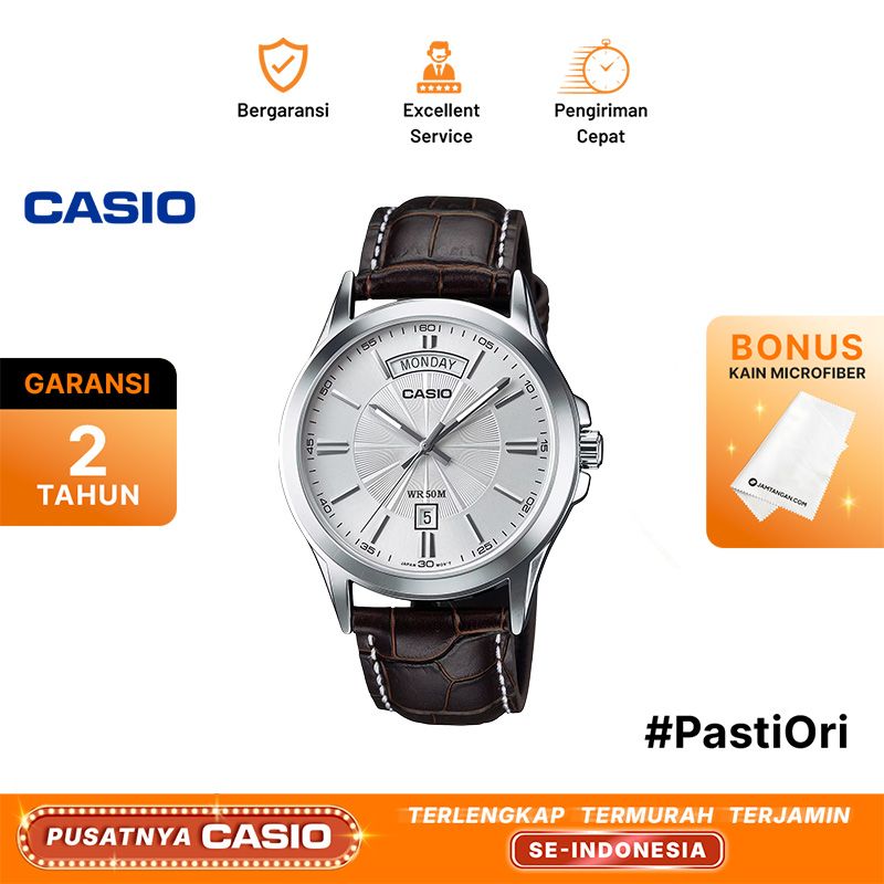 Casio General MTP-1381L-7A MTP-1381L-7AVDF Enticer Men Silver Dial Brown Leather Band ...