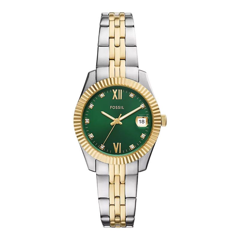 Fossil Scarlette ES5388 Ladies Green Dial Dual Tone Stainless Steel ...