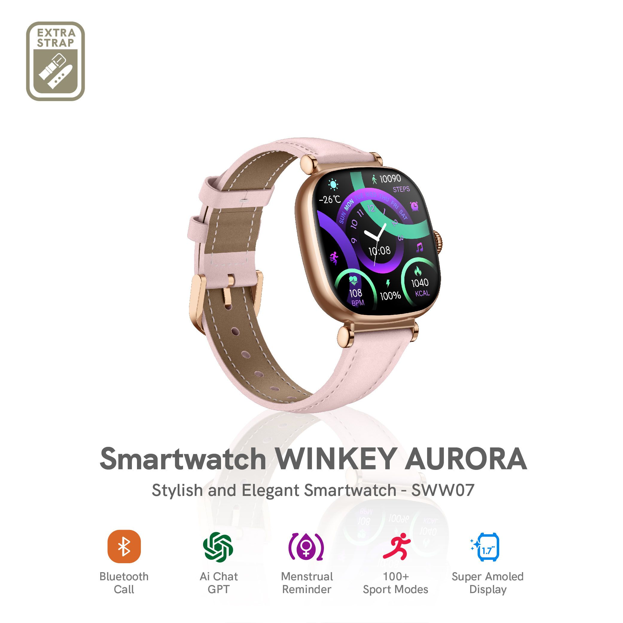 WINKEY SWW07 Aurora Smartwatch Fashion Amoled Screen BT Call Long ...