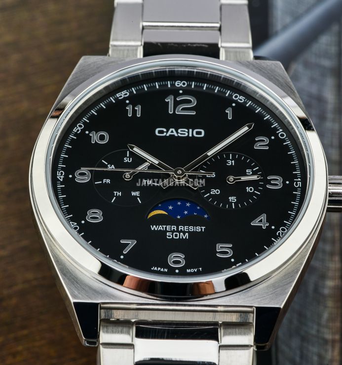 Casio General MTP-M300D-1AVDF Men Moon Phase Black Dial Stainless Steel ...