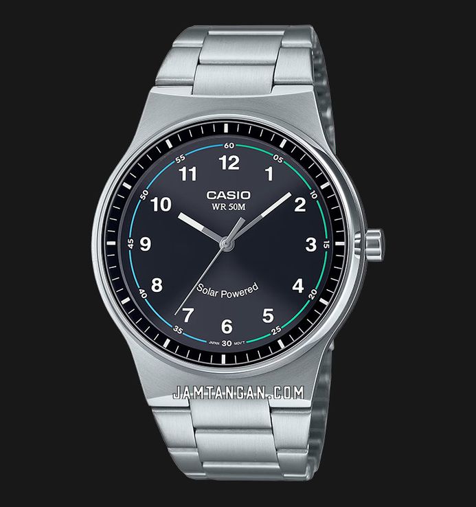 Casio General MTP-RS105D-1BVDF Solar Powered Black Dial Stainless Steel Band | Jamtangan.com
