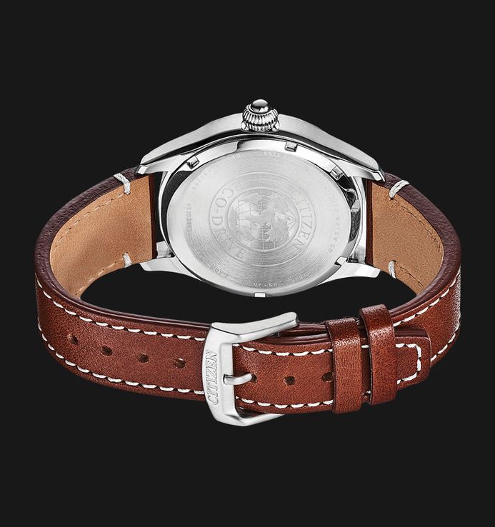 Citizen Eco-Drive BM6838-17L Garrison Men Navy Blue Dial Brown Leather ...