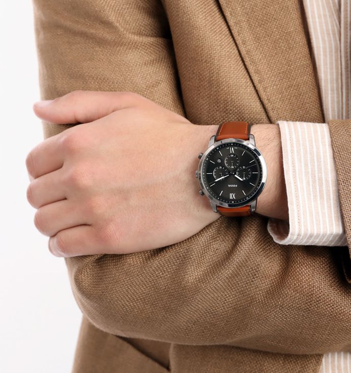 Fossil Neutra FS5512 Chronograph Grey Dial Brown Leather Strap ...
