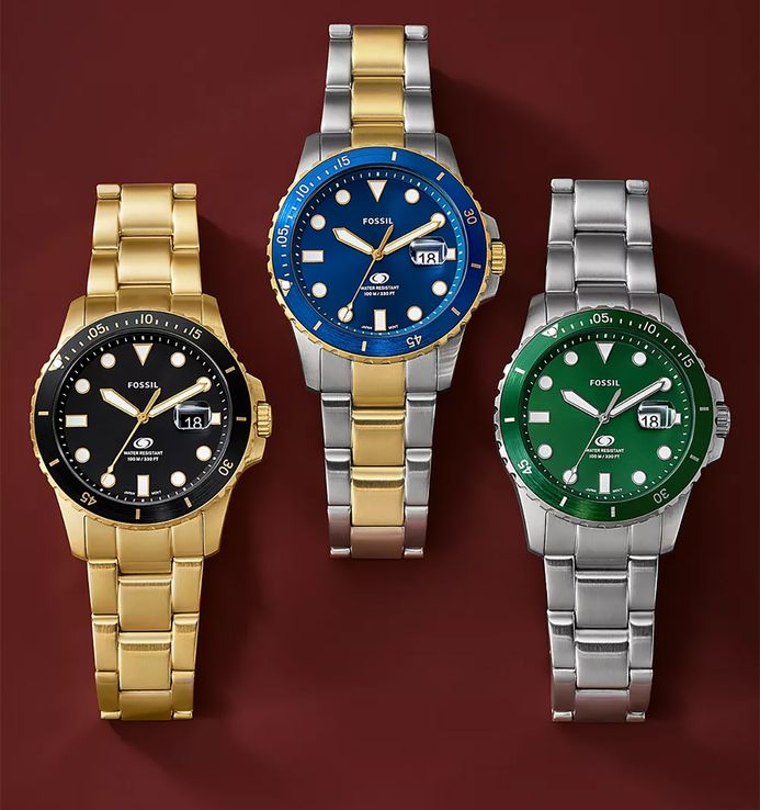 Fossil Blue Dive FS6033 Men Green Dial Stainless Steel Strap ...