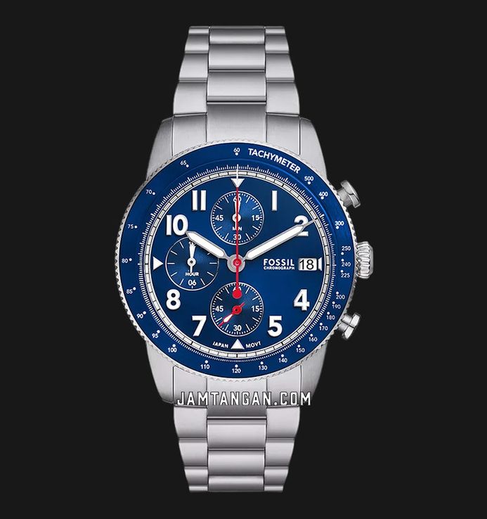 Fossil Sport Tourer FS6047 Men Chronograph Blue Dial Stainless Steel ...