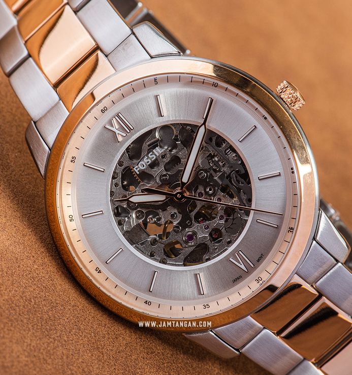 Fossil Neutra ME3196 Automatic Men Semi Skeleton Dial Two Tone ...