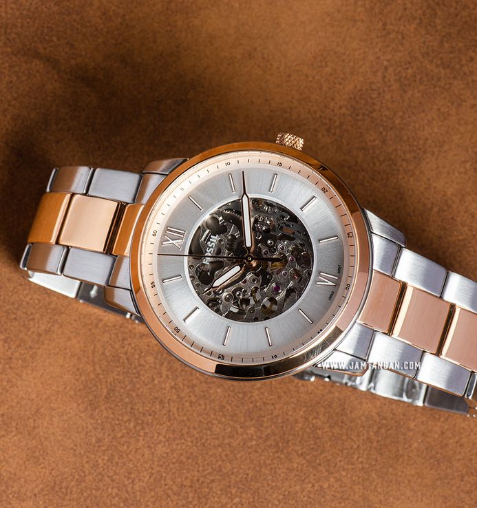 Fossil Neutra ME3196 Automatic Men Semi Skeleton Dial Two Tone ...