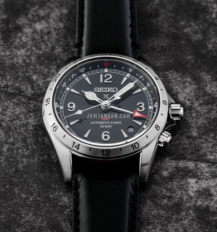 Seiko Prospex SPB379J1 Alpinist GMT Black Dial Black Leather Strap | Jamtangan.com