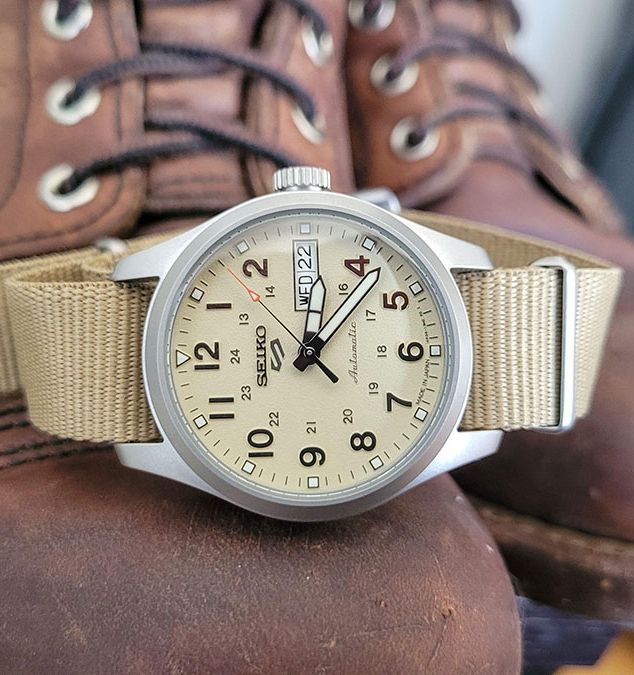 Seiko 5 Sports SRPJ83K1 Mid-Field Sports Style Automatic Men Beige Dial ...