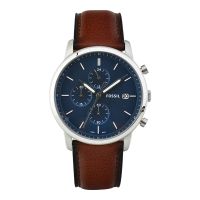 Fossil Minimalist FS5850 Chronograph Men Blue Dial Brown Leather Strap ...