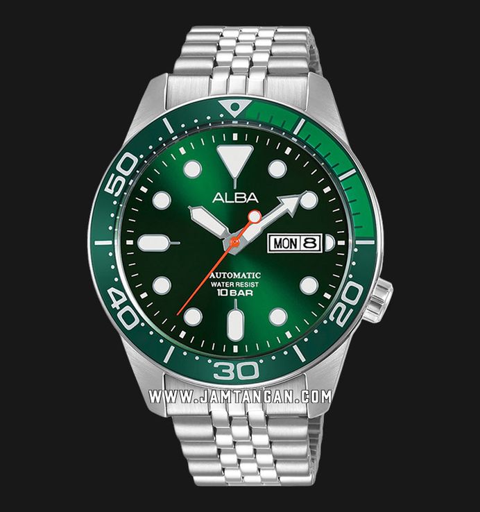 Alba Mechanical AL4187X1 Automatic Men Green Dial Stainless Steel Strap ...