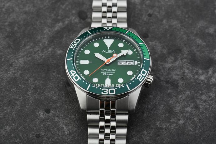 Alba Mechanical AL4187X1 Automatic Men Green Dial Stainless Steel Strap ...