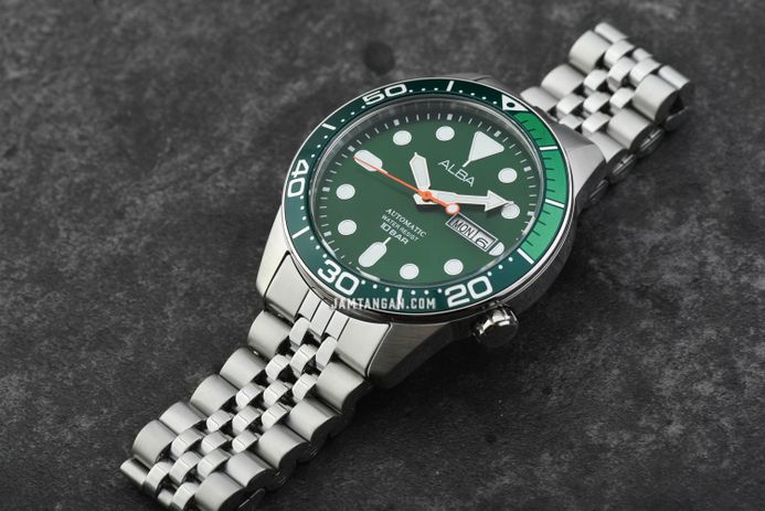Alba Mechanical AL4187X1 Automatic Men Green Dial Stainless Steel Strap ...