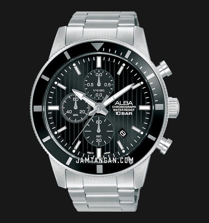 Alba Active AM3957X1 Chronograph Men Black Patterned Dial Stainless ...