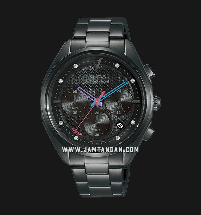 Alba Sign A AT3H01X1 Chronograph Black Pattern Dial Black Stainless ...
