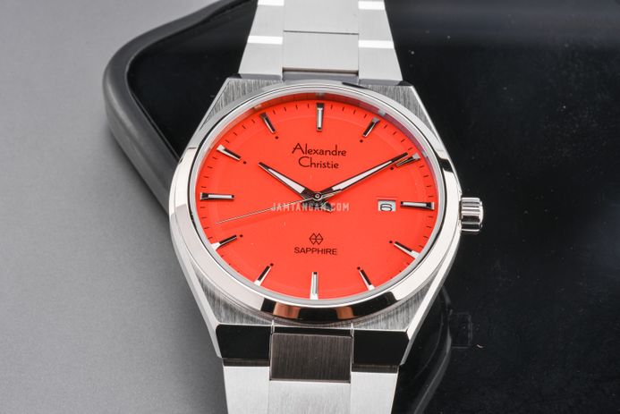 Alexandre Christie AC 8697 MD BSSOR Men Sapphire Orange Dial Stainless ...