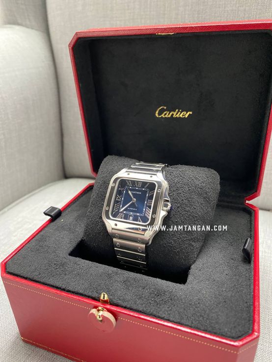 Cartier Santos de Cartier WSSA0030 Men Blue Dial Stainless Steel Strap ...
