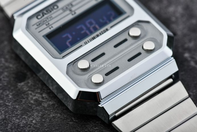 Casio General A100WE-7BDF Illuminator Vintage Digital Silver Dial ...