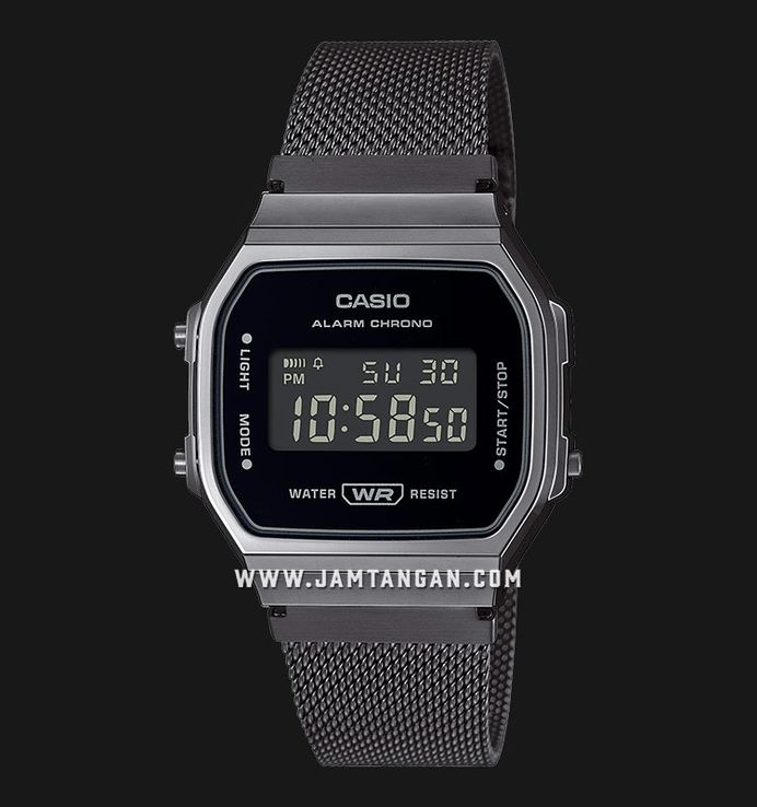Casio General A168WEMB-1BDF Black Digital Dial Gunmetal Mesh Band ...