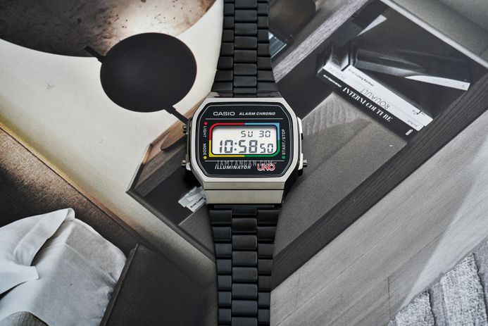 Casio General A168WEUC-1A A168WEUC-1ADR UNO Collaboration Digital Dial Stainless Steel Band ...