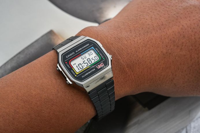 Casio General A168WEUC-1A A168WEUC-1ADR UNO Collaboration Digital Dial Stainless Steel Band ...