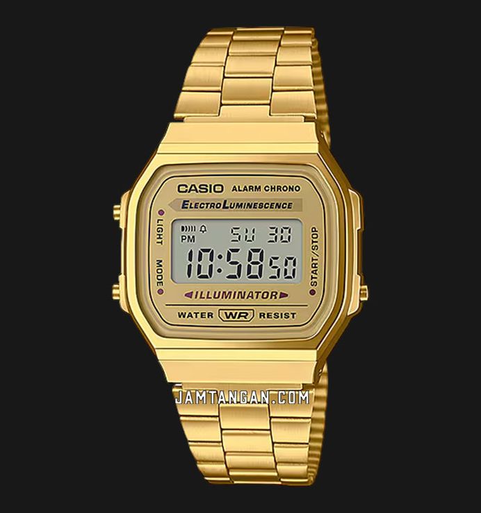 Casio General Retro A168WG-9WDF Digital Dial Gold Tone Stainless Steel ...