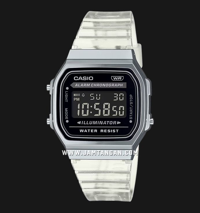 Casio General A168XES-1BDF Vintage Black Digital Dial Transparent Resin ...
