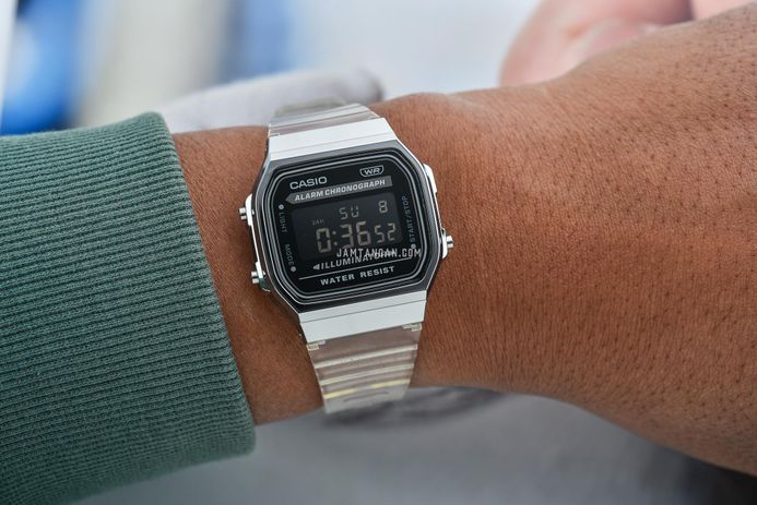 Casio General A168XES-1BDF Vintage Black Digital Dial Transparent Resin Band | JAMTANGAN.COM