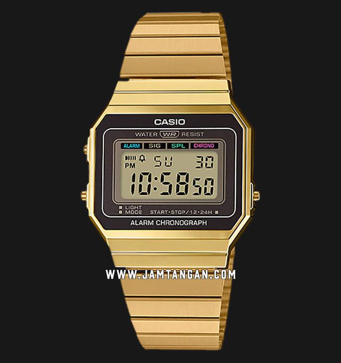 Casio A700WG-9ADF Vintage Ladies Digital Dial Gold Stainless Steel Band ...