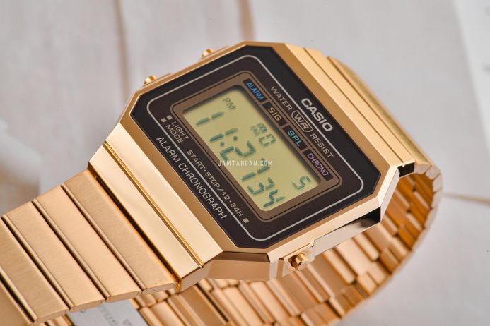 Casio A700WG-9ADF Vintage Ladies Digital Dial Gold Stainless Steel Band ...