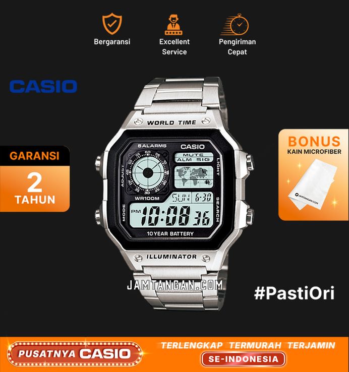 Casio General AE-1200WHD-1A AE-1200WHD-1AVDF Digital Dial Stainless ...