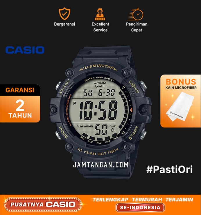 Casio General AE-1500WHX-1A AE-1500WHX-1AVDF Illuminator Digital Dial Extra Long Black Resin ...