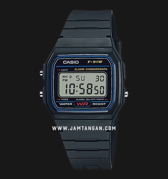 Casio General F-91W-1DG Classic Digital Dial Black Resin Band | Jamtangan.com