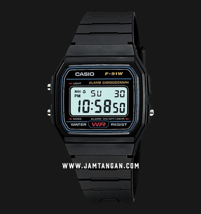 Casio General F-91W-1SDG Digital Dial Black Resin Band | Jamtangan.com