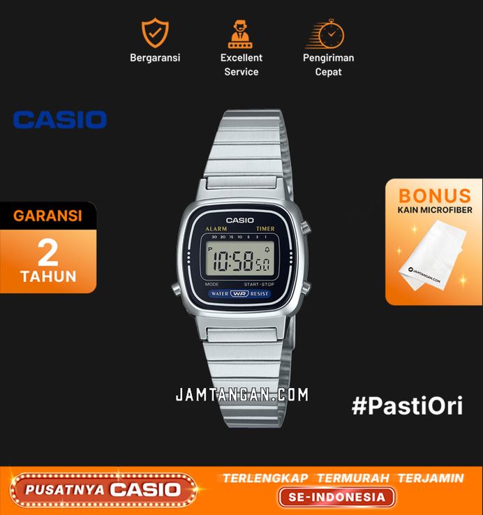 Casio General LA670WD-1DF Vintage Digital Dial Stainless Steel Band | Jamtangan.com