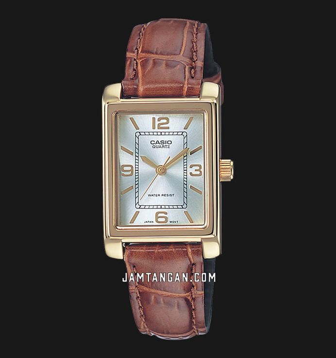 Casio General LTP-1234PGL-7AEG Tank Ladies Silver Dial Brown Leather ...