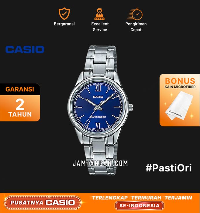 Casio General LTP-V005D-2B2UDF Ladies Blue Dial Stainless Steel Band ...