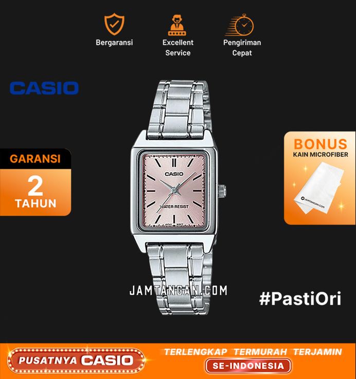 Casio General LTP-V007D-4EUDF Tank Pink Dial Stainless Steel Band ...
