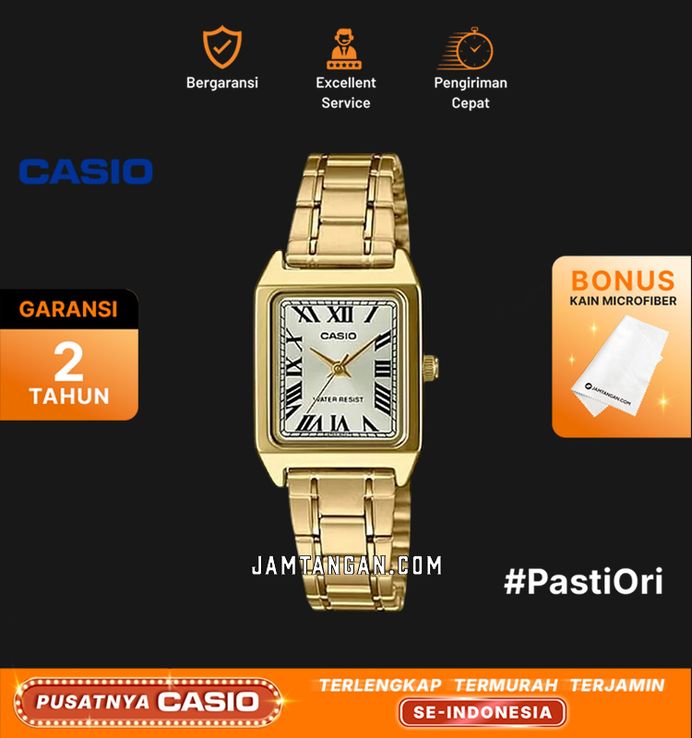 Casio General LTP-V007G-9BUDF Tank Ladies White Dial Gold Stainless ...