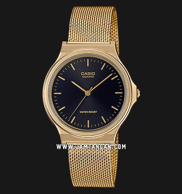 Casio General MQ-24MG-1EDF Black Dial Gold Mesh Band | Jamtangan.com