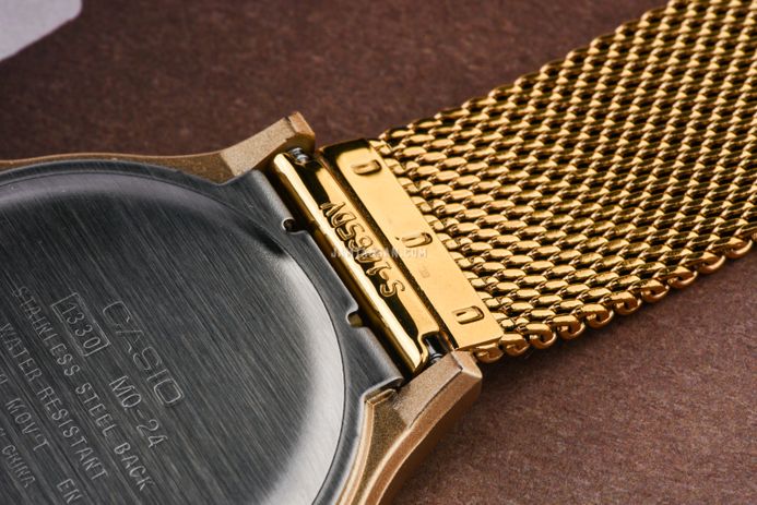 Casio General MQ-24MG-1EDF Black Dial Gold Mesh Band | Jamtangan.com