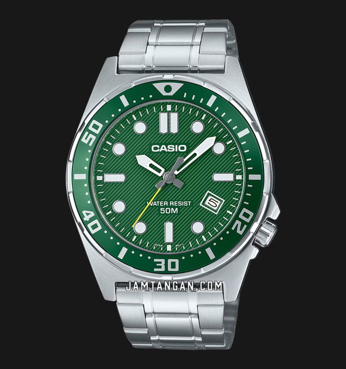 Casio General MTD-135D-3A MTD-135D-3AVDF Men Analog Green Dial Stainless Steel Band | Jamtangan.com