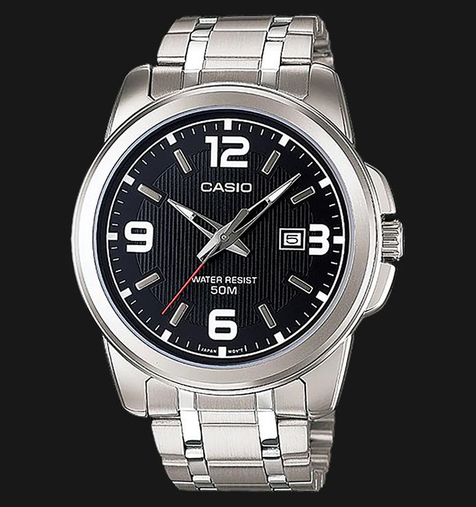 Casio General MTP-1314D-1A MTP-1314D-1AVDF Enticer Men Black Dial Stainless Steel Band ...