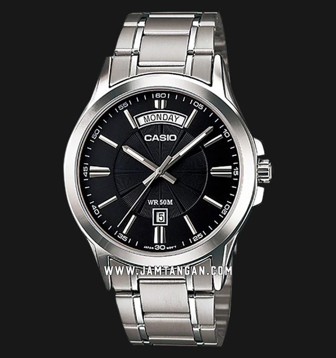 Casio General MTP-1381D-1A MTP-1381D-1AVDF Enticer Men Analog Black Dial Stainless Steel Band ...