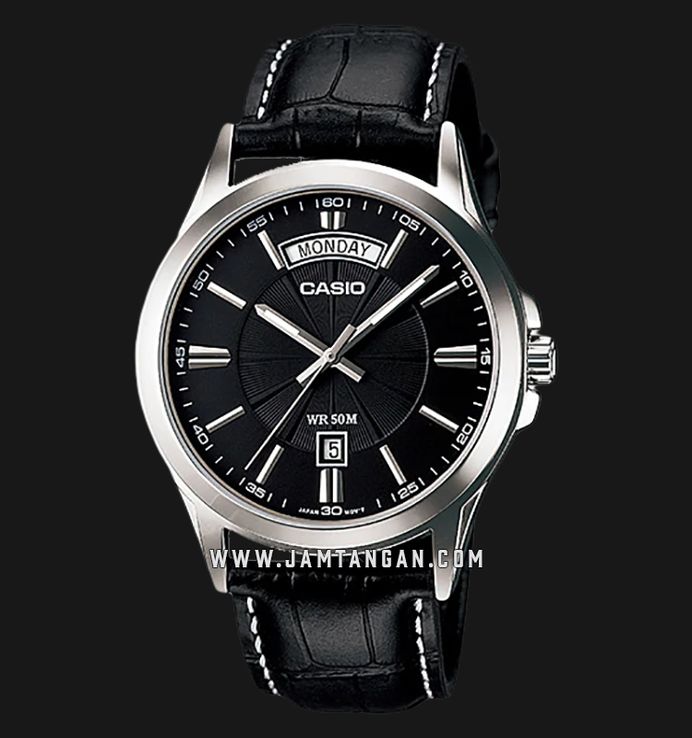 Casio MTP-1381L-1A MTP-1381L-1AVDF Enticer Men Black Dial Black Leather Band | Jamtangan.com
