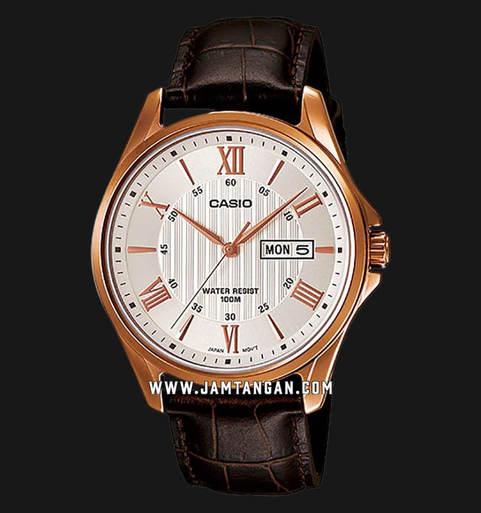 Casio General MTP-1384L-7A MTP-1384L-7AVDF Enticer Men Silver Dial Dark ...