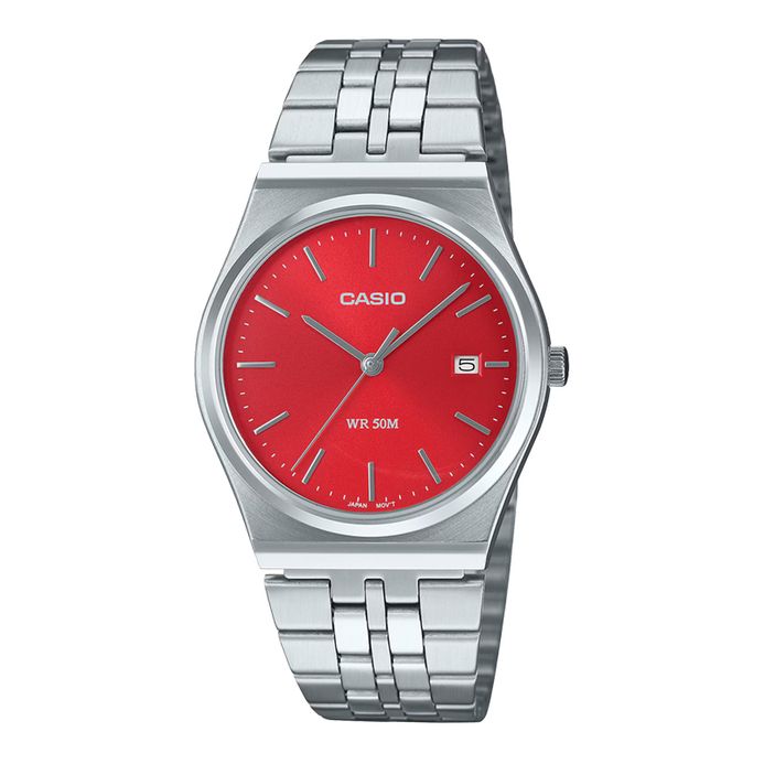 Casio General MTP-B145D-4A2 MTP-B145D-4A2VDF Red Dial Stainless Steel ...