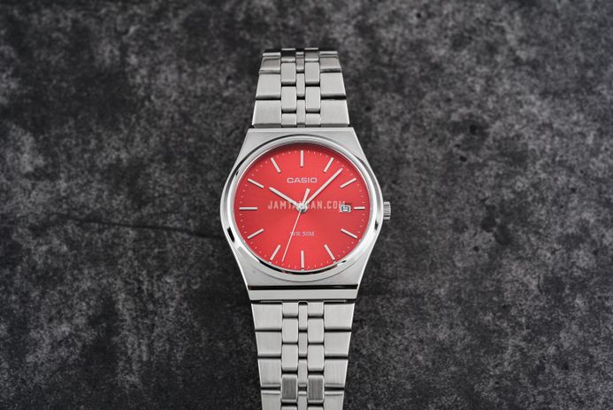 Casio General MTP-B145D-4A2 MTP-B145D-4A2VDF Red Dial Stainless Steel ...