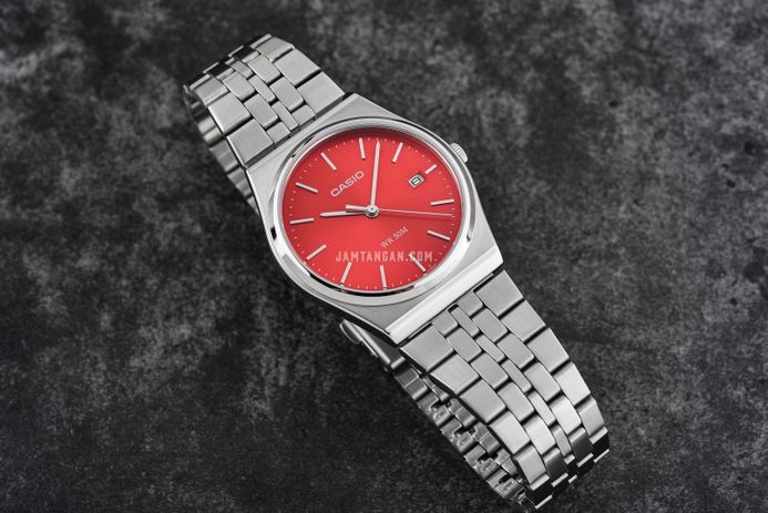 Casio General MTP-B145D-4A2 MTP-B145D-4A2VDF Red Dial Stainless Steel ...
